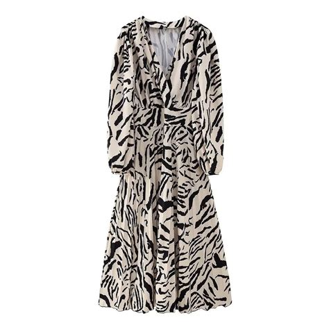 Long Sleeves Maxi Dress V Neck Elastic Waist Striped Zebra Etsy