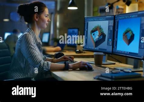 Female Game Developer Works On A Level Design On Her Personal Computer