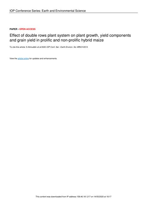 Pdf Effect Of Double Rows Plant System On Plant Growth Yield Components And Grain Yield In