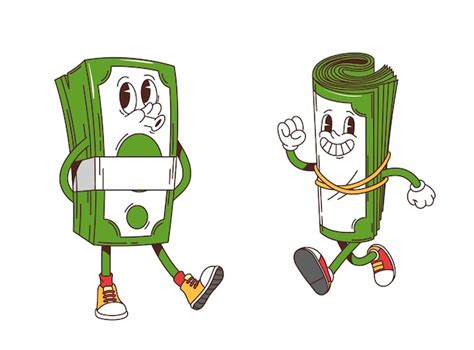 Premium Vector Retro Groovy Rolled Banknotes Money Characters