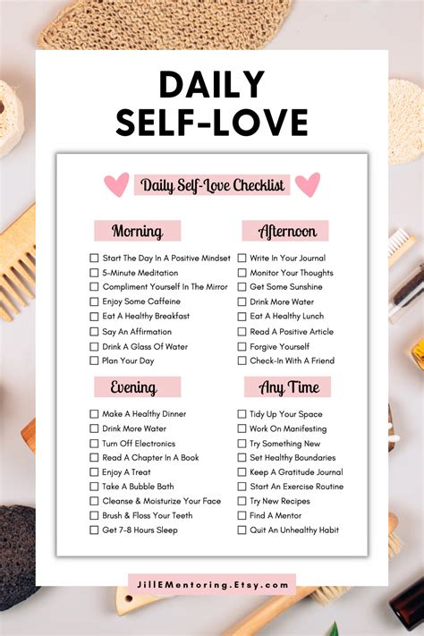 Self Love Checklist Printable Pdf Daily Routine Self Love Etsy Self