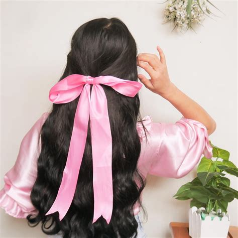 NadiSSE Jepit Rambut Pita Princess Jumbo Panjang Satin Warna Pastel Wanita Jepit Pita Satin Pink