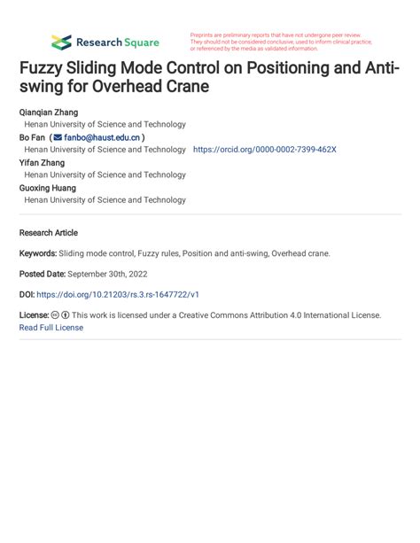 pdf fuzzy sliding mode control on positioning and anti swing for