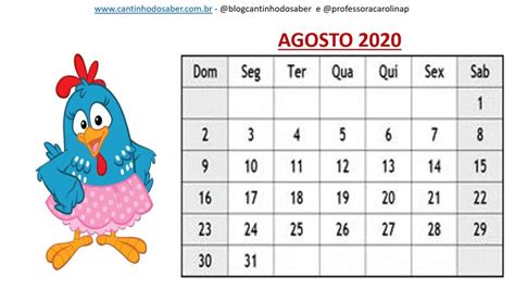 Calendário 2020 Da Galinha Pintadinha Atividades Para A Educação