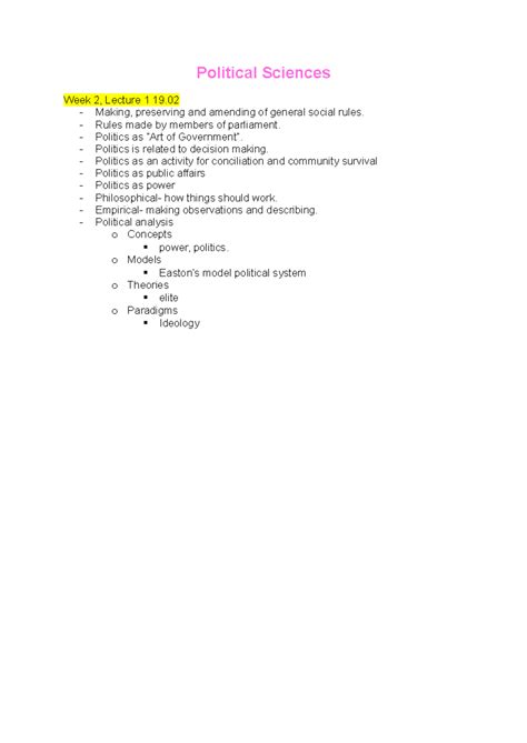 Pol Sci Lecture Notes Political Sciences Week 2 Lecture 1 19