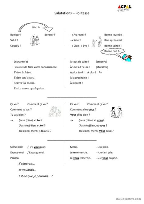54 Salutations Français Fle Fiches Pedagogiques Pdf And Doc