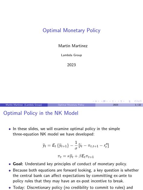 Optimal Monetary Policy Slides Pdf Monetary Policy Applied Mathematics