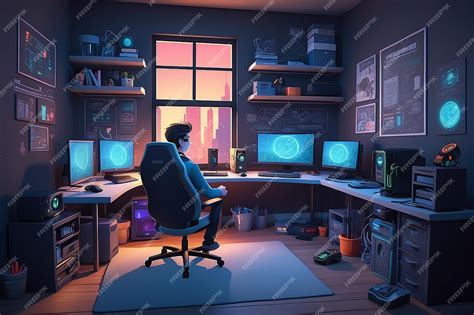 Premium Photo Teenager Boy Bedroom Night Interior Gamer Programmer Hacker Or Trader Room With