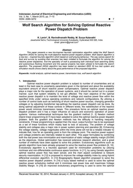 wolf search algorithm for solving optimal reactive power dispatch