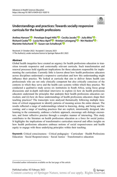 Understandings And Practices Towards Socially Responsive Curricula For