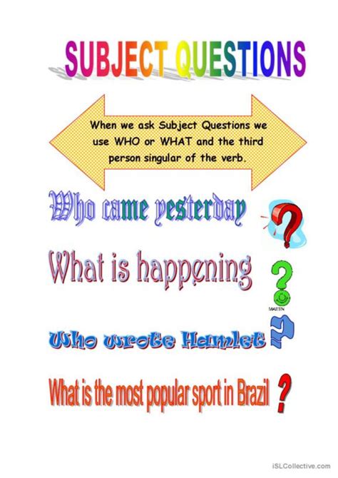 26 Questions Subject Questions English Esl Worksheets Pdf