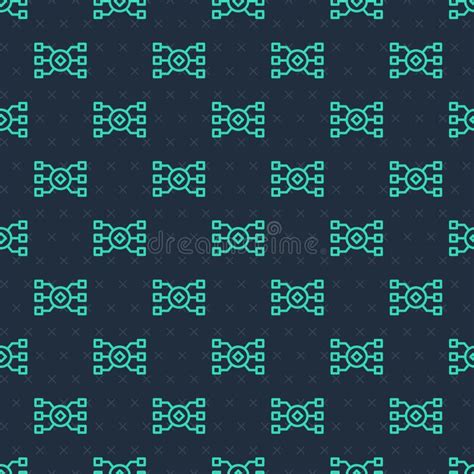 Green Line Neural Network Icon Isolated Seamless Pattern On Blue