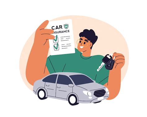 자동차 보험 개념 차량 보호 및 안전 자동차 안전 정책을위한 운전자 보유 문서 보험 자동차 운송 보증 색 배경에 고립 된 평평한 터 일러스트 프리미엄 벡터