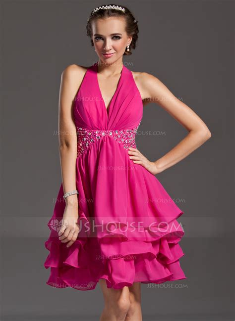 A Lineprincess Halter Knee Length Chiffon Homecoming Dress With Ruffle