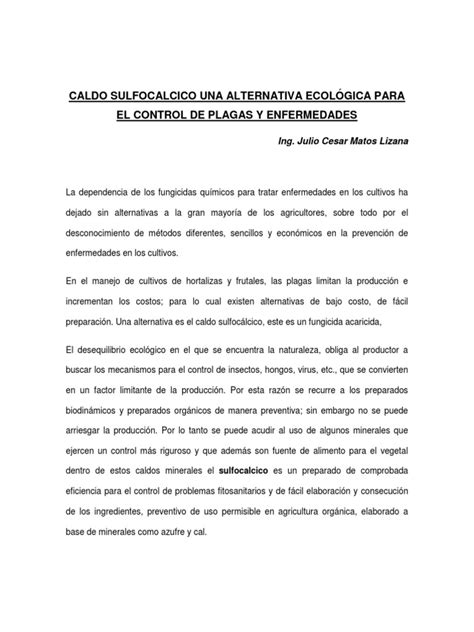 Caldo Sulfocalcico Una Alternativa Ecológica Para El Control De Plagas