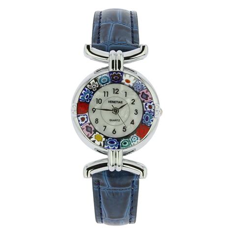 Murano Watches Murano Millefiori Watch With Leather Band Blue