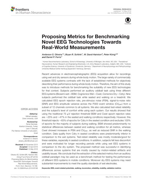 PDF Proposing Metrics For Benchmarking Novel EEG Technologies Towards Real World Measurements