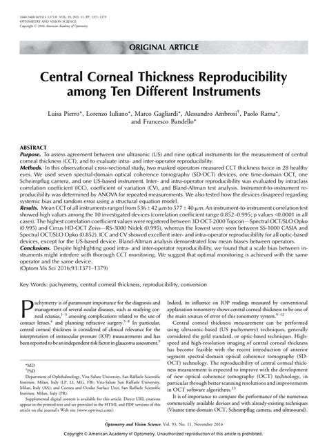 Pdf Central Corneal Thickness Reproducibility Among Ten Different