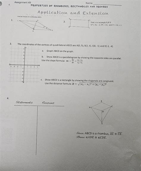 Solved 6assignment 49nameproperties Of Rhombuses Rectangles