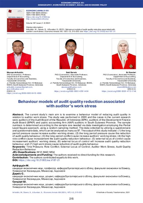 Pdf Behaviour Models Of Audit Quality Reduction Associated With