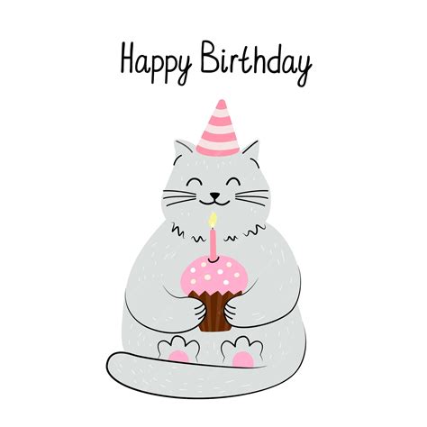 Premium Vector Happy Birthday Greeting Card With A Cute Cat And