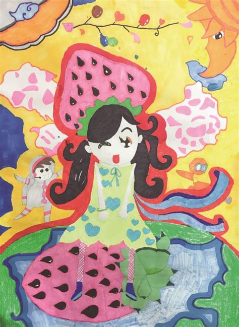草莓姑娘水彩画 姜堰日报