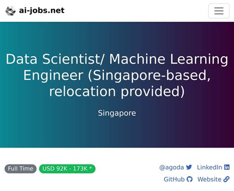 Hiring Data Scientist Machine Learning Engineer Singapore Based Relocation Provided In