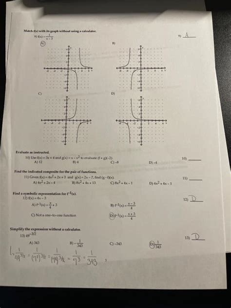 Solved Match With Its Graph Without Using A Calculator ਮਃ ੫