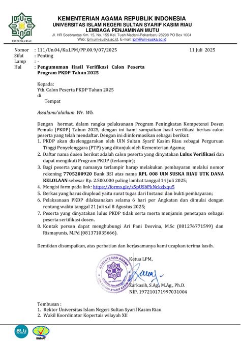 Hasil Verifikasi Calon Peserta Program Pkdp Tahun 2025 Lpm Uin Suska Ac Id