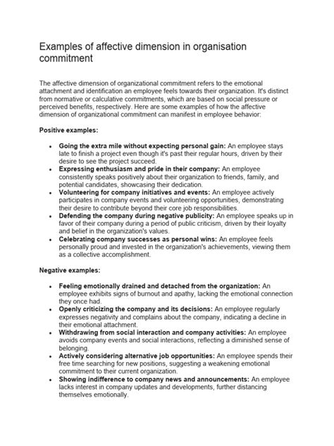 Examples Of Affective Dimension In Organisation Commitment Download