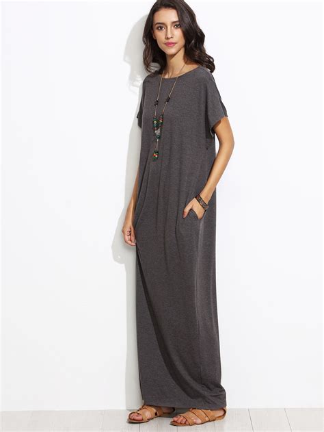 Side Pocket Batwing Cocoon Maxi Dress Shein Sheinside