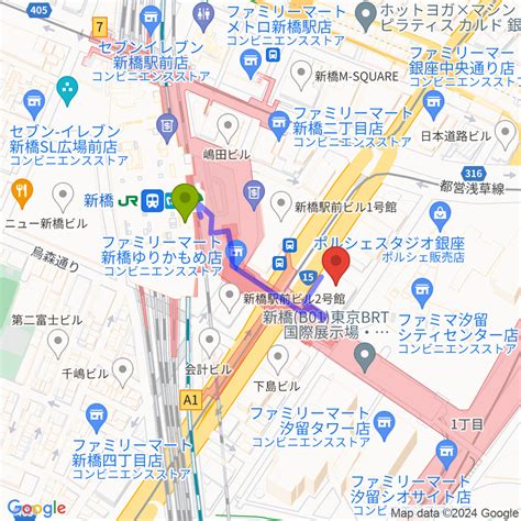 スペースfs汐留の最寄駅新橋駅からの徒歩ルート（約2分） Mdata