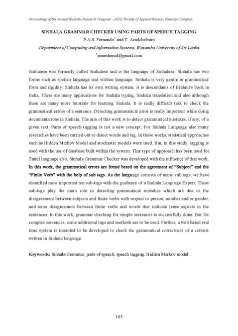 Language Pdf 102319 Sinhala Grammar Checker Using Parts Of Speech Tagging