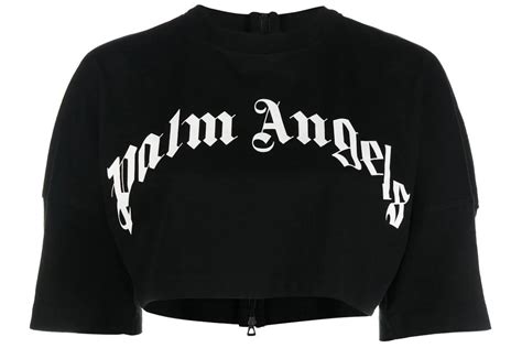 palm angels logo print zipped cropped top black ss23 us