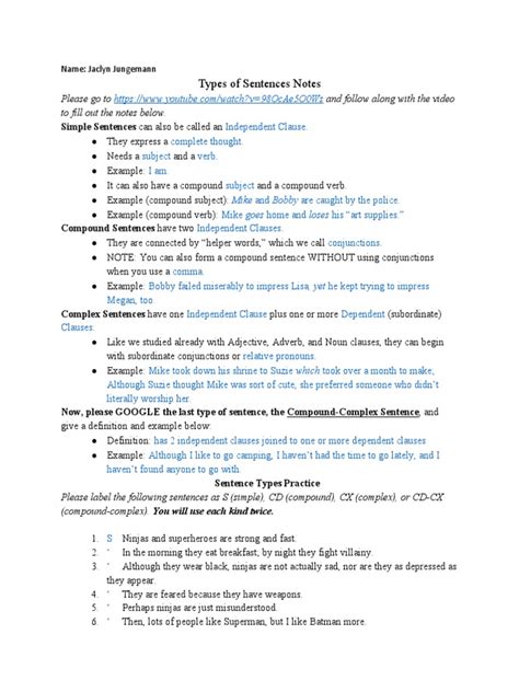 Types Of Sentences Notes Download Free Pdf Linguistics Grammar