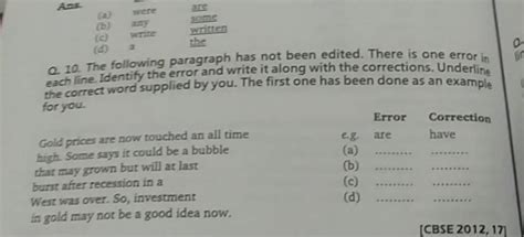 A 10 The Following Paragraph Has Not Been Edited There Is One Error In