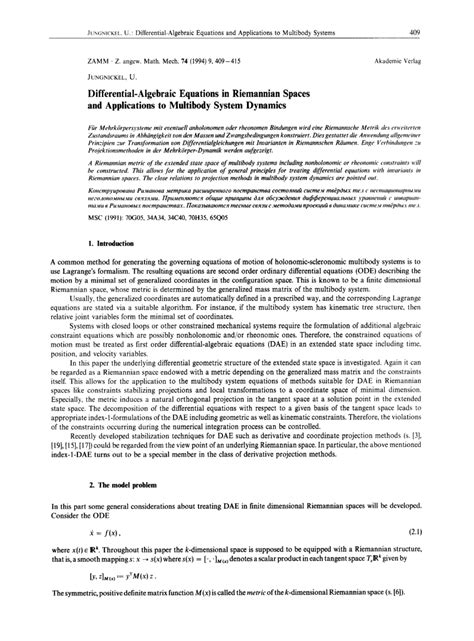 Pdf Differential‐algebraic Equations In Riemannian Spaces And Applications To Multibody System