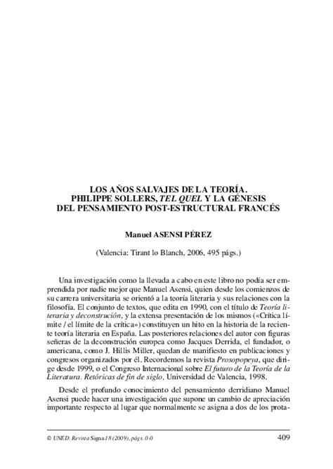 Pdf Los Años Salvajes De La Teoría Ph Sollers Tel Quel Y La