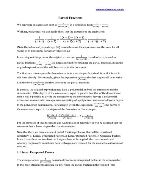 Partial Fractions Pdf Polynomial Fraction Mathematics Free 30