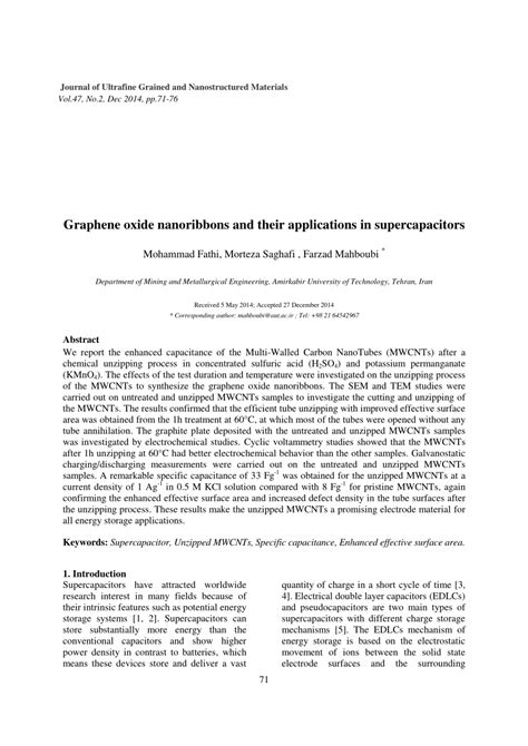 Pdf Graphene Oxide Nanoribbons And Their Applications In Supercapacitors