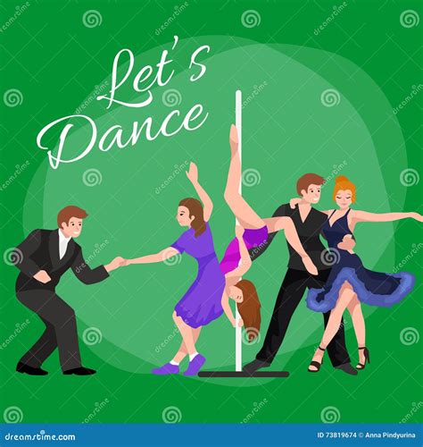 Vector Illustration Of Couple Dancing Modern Dance Partners Dance