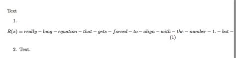 Horizontal Alignment Left Align Long Equation In Enumerate Outside Of