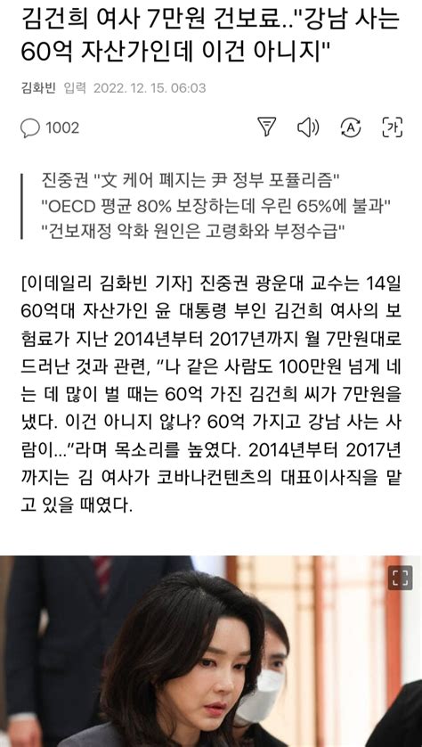 70억 넘는 자산가 김건희 7만원 건보료 해명하는 대통령실 지금국내엔 네모판