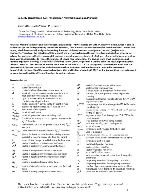 Security Constrained Transmission Expansion Planning Pdf