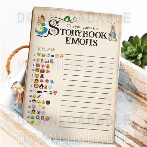 Downloadable 5x7 Storybook Emoji Character Game With Answer Key