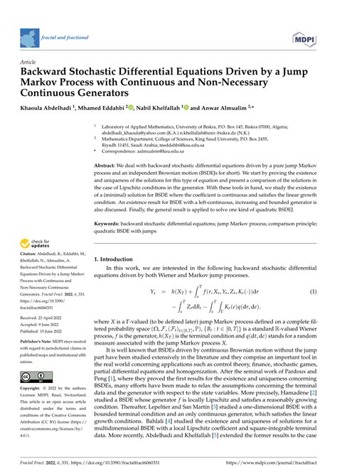 Pdf Backward Stochastic Differential Equations Driven By A Jump