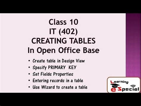 Create table in Open office Base | Relational Database Management System | Class 10 IT 402 CBSE ...