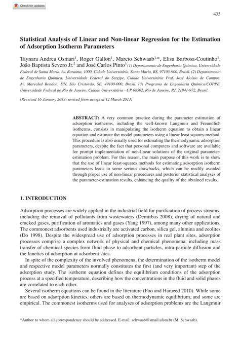 Pdf Statistical Analysis Of Linear And Non Linear Regression For The