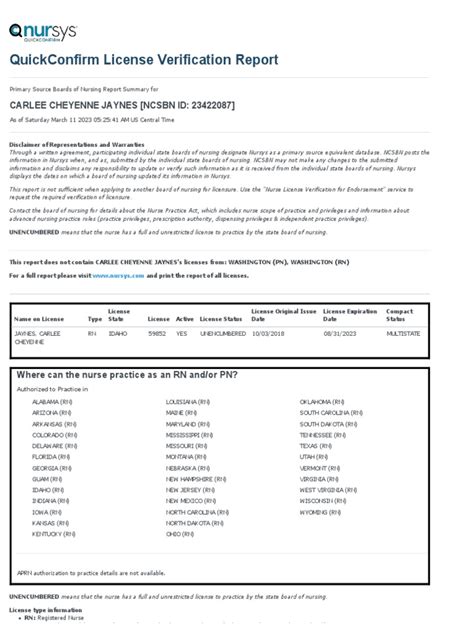 nursys quickconfirm license verification report 2023 03 11 pdf