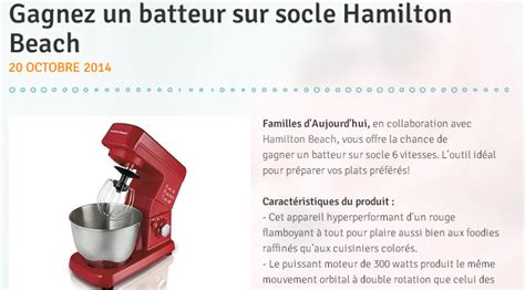 Terminé Concours gagner un batteur sur socle Hamilton Beach